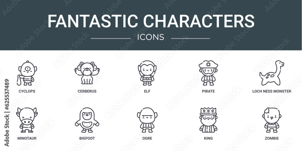 set of 10 outline web fantastic characters icons such as cyclops ...