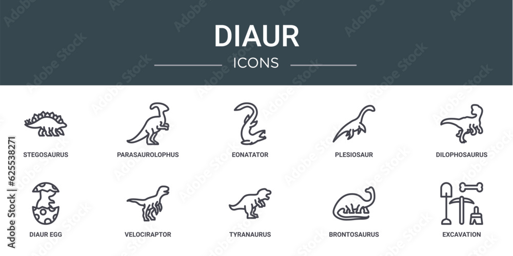 Vetor do Stock: set of 10 outline web diaur icons such as stegosaurus ...