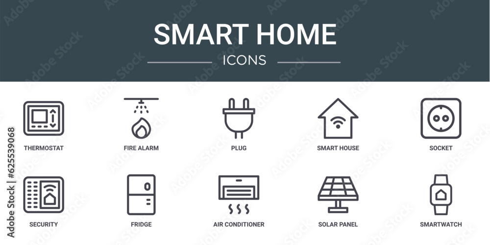set of 10 outline web smart home icons such as thermostat, fire alarm ...