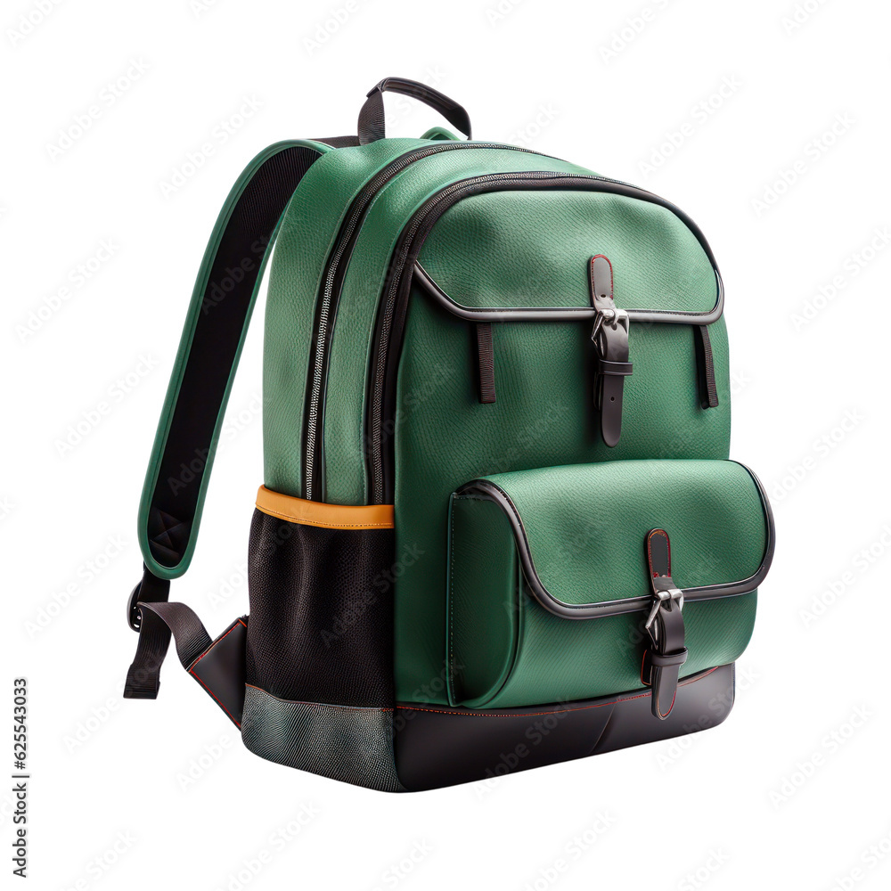 Backpack isolated on transparent background, PNG. Green color handbag ...