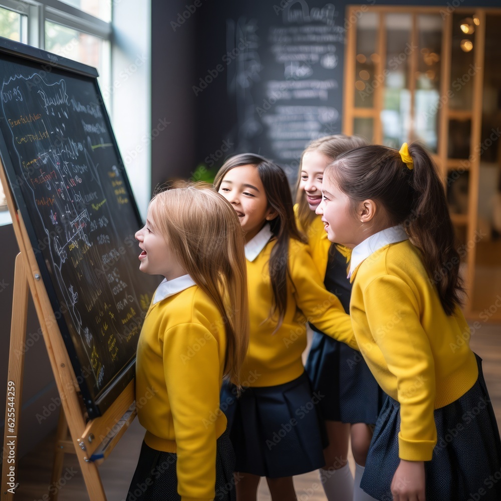 Multicultural Classroom: Young Students Gather in Green and Yellow ...