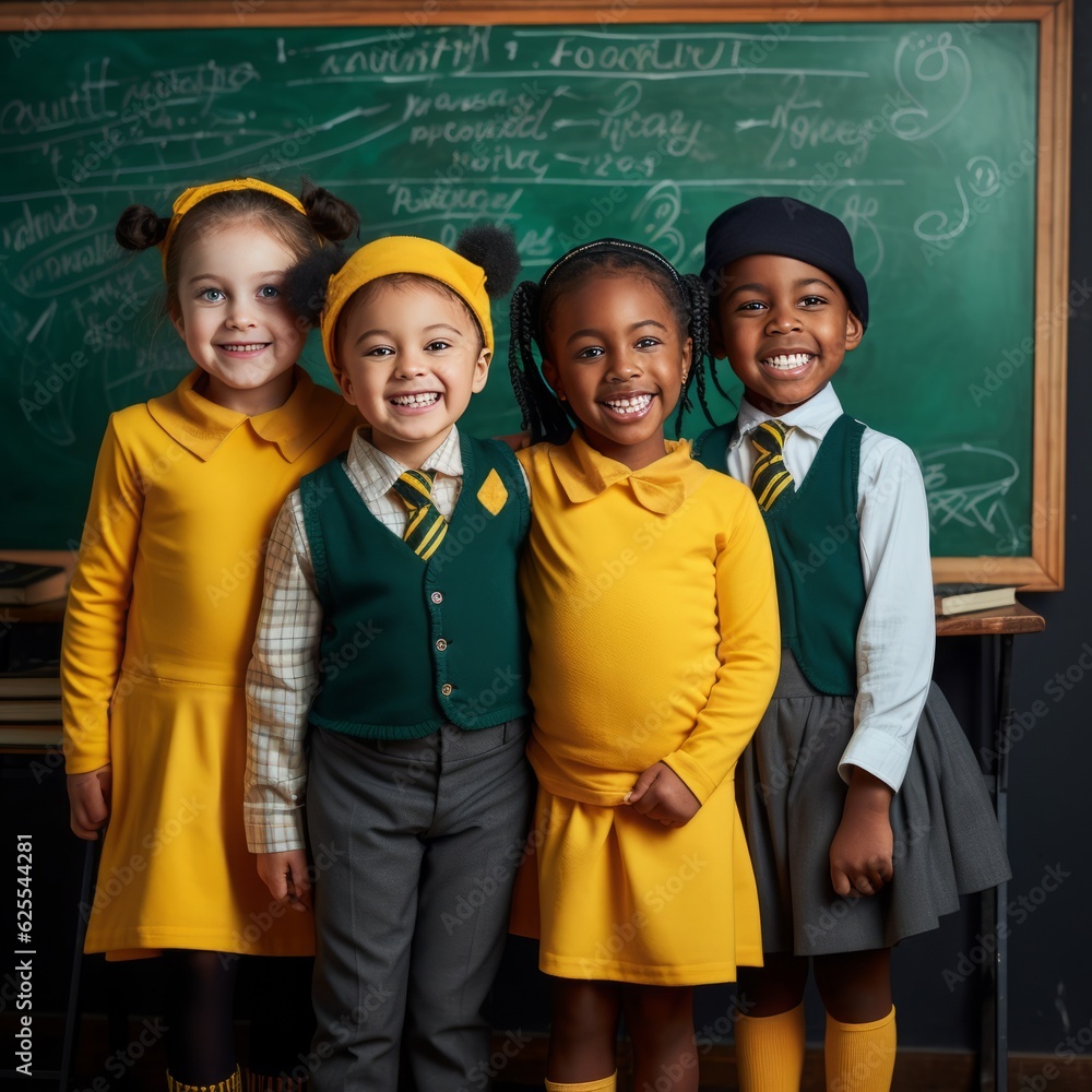 Multicultural Classroom: Young Students Gather in Green and Yellow ...