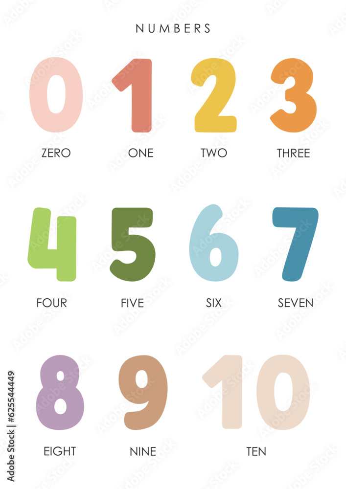 Number illustration, educational material, kids vector, kindergarten ...
