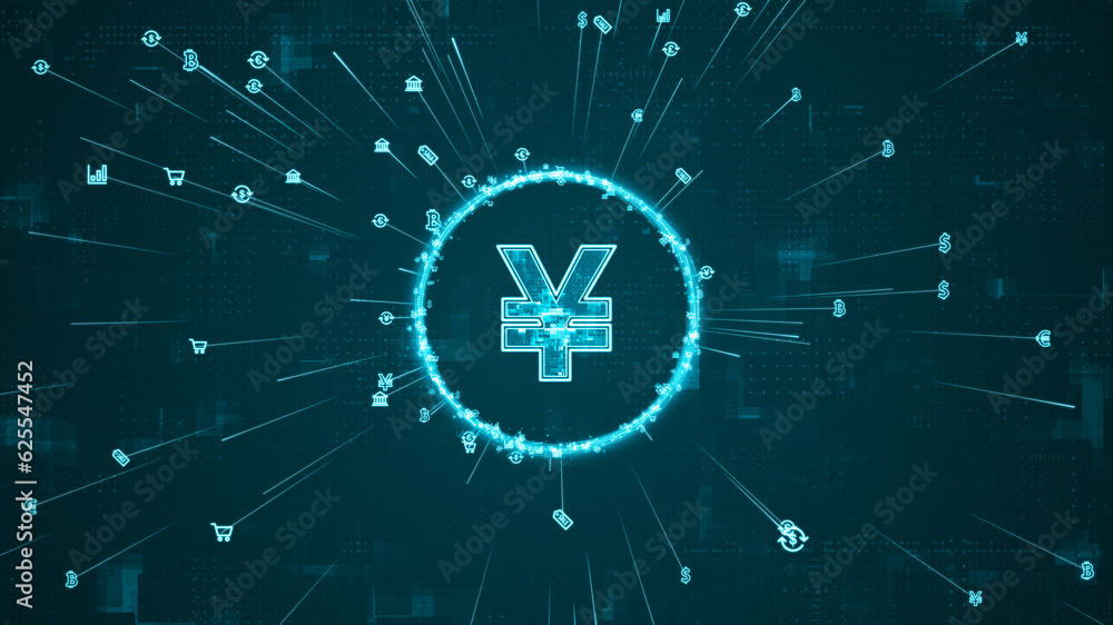 Blue digital money logo and ring rotation around logo with ai icon ...