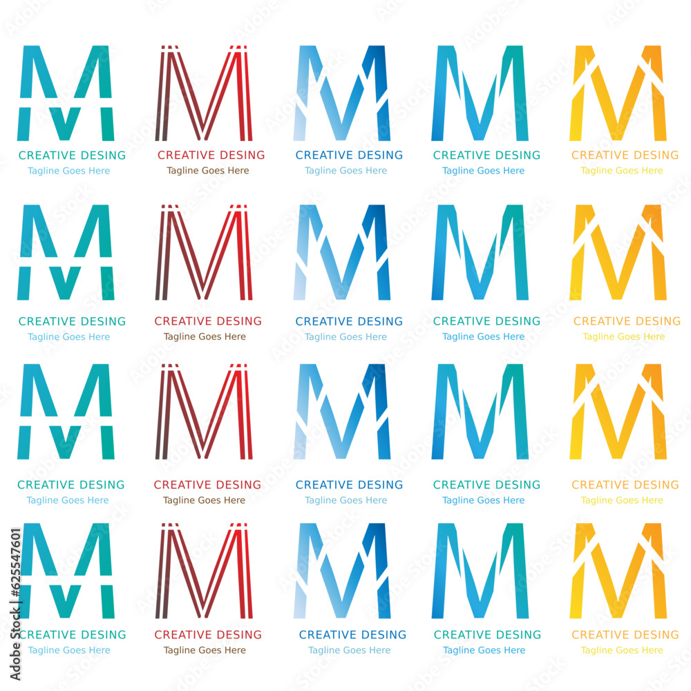 Letter M logo in a moden style with cut out slash and lines. Vector.M ...