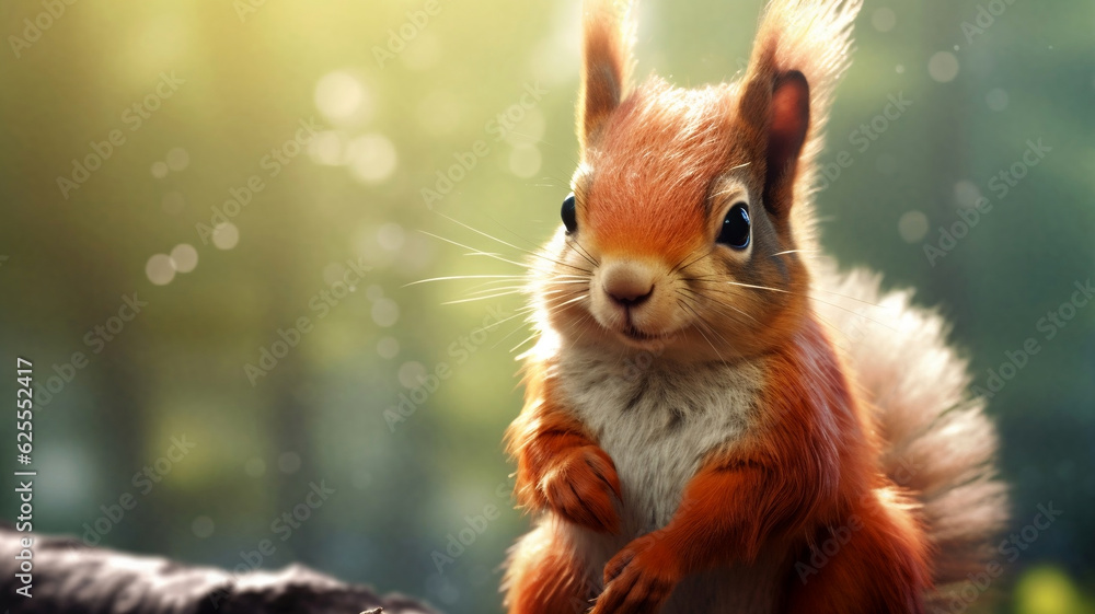 Portrait of a squirrel. Cute curious animal close-up against the ...