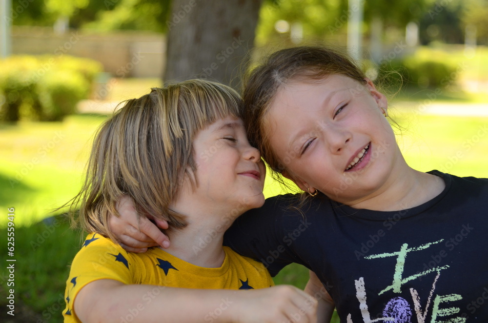 Brother and sister are preschoolers. Lovely children 4-5 years old. The ...
