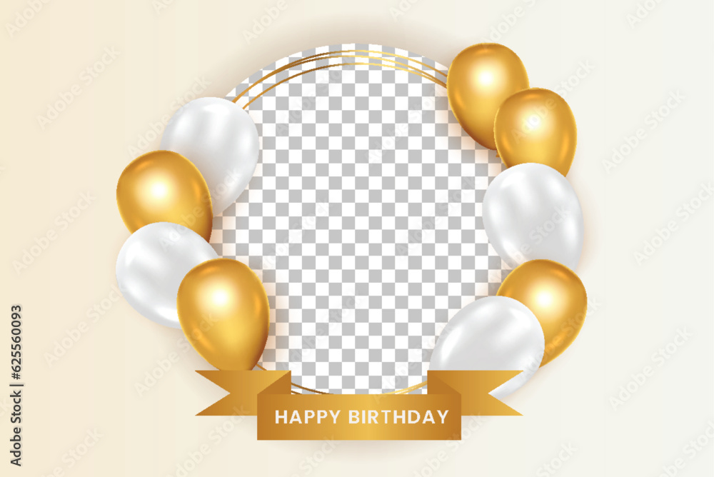 Birthday round frame with Realistic golden balloon set with golden ...