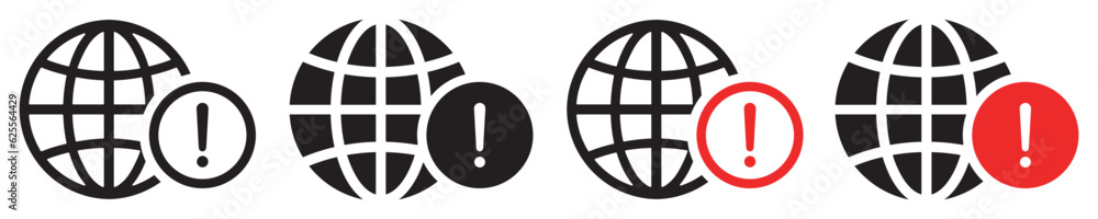 Set of internet warning icons. Global alert, world warning error ...
