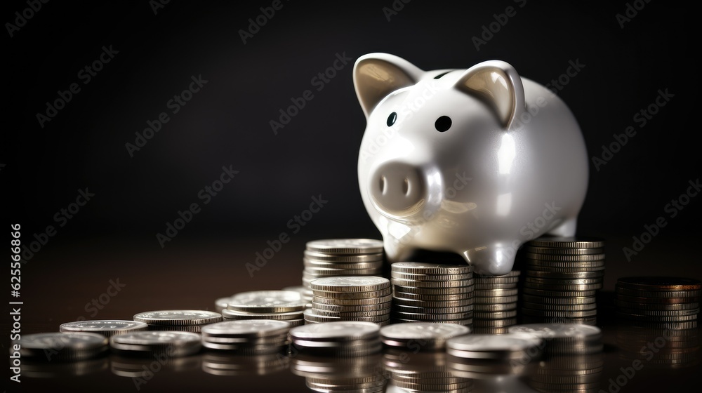 piggy bank with coin on the table with text space can use for ...