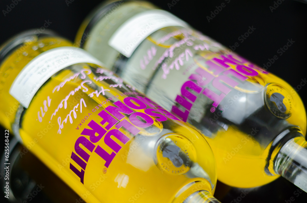 LONDON, UK - 11 JULY 2023 Absolut Passionfruit is a flavoured Swedish ...