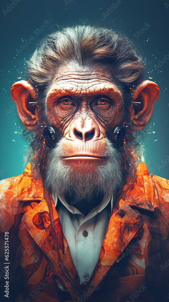 Surrealistic imagery of an ape with human expression. Stock Photo ...