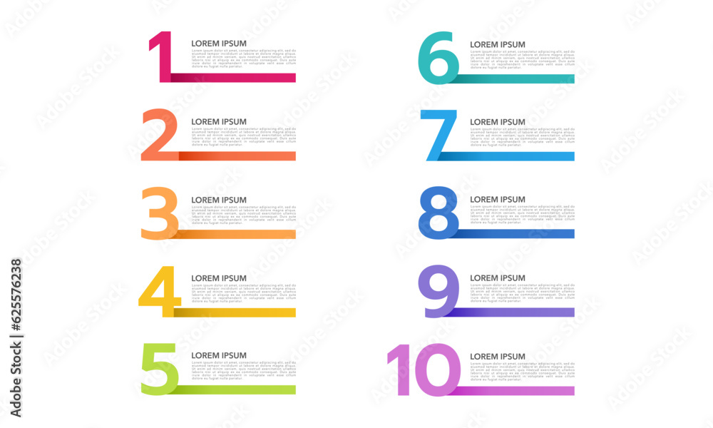Ten colorful numbers with a place for text. Infographic labels number ...