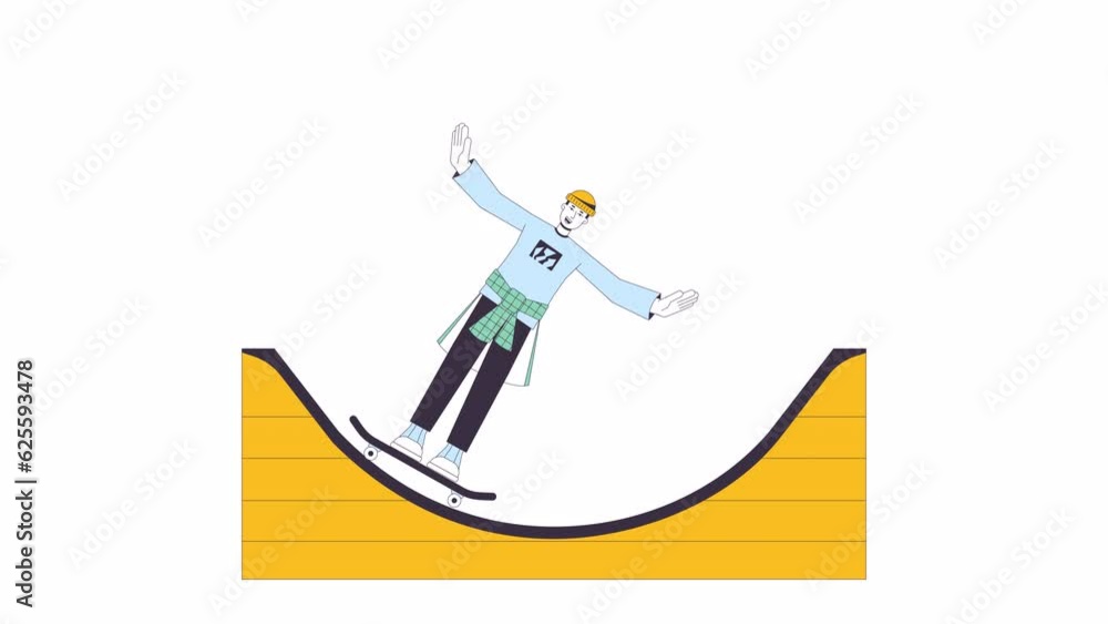 Riding on skateboarding ramp line cartoon animation. Rider skate. Ramp ...