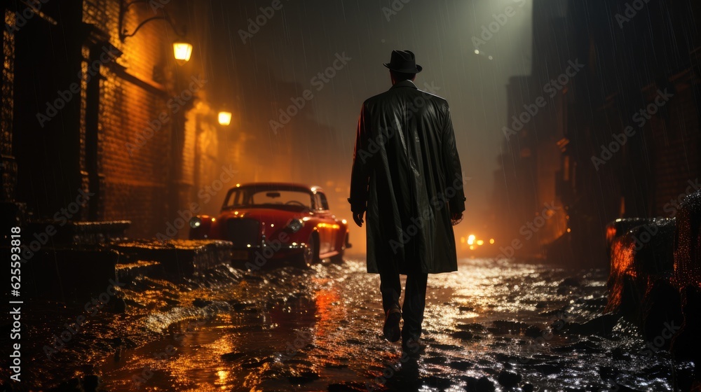 An Italian undercover agent wearing a black tuxedo and trench coat ...