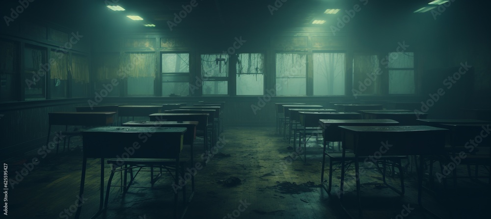 Empty foggy dim classroom melancholic background. Generative AI ...