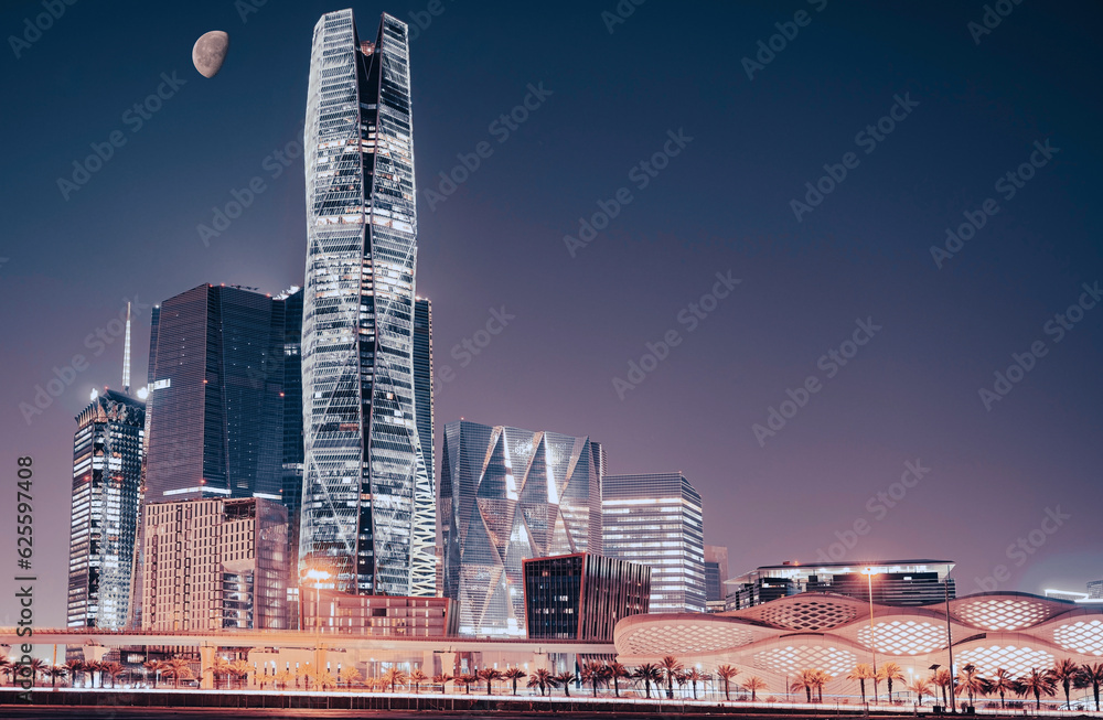KAFD Towers Riyadh Looks stunning with moon Stock Photo | Adobe Stock