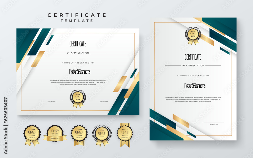 Certificate of appreciation template, gold and color. Clean modern ...