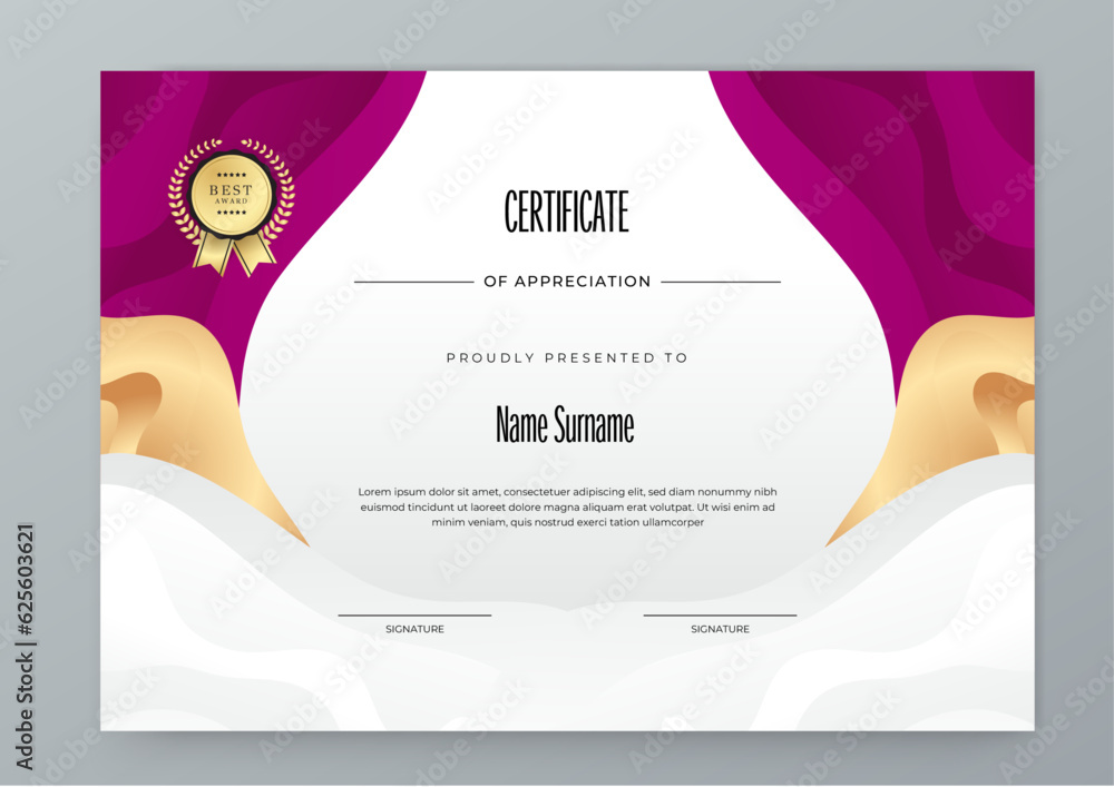 Certificate of appreciation template, gold and color. Clean modern ...