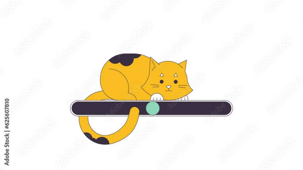 Cute cat watching line 2D loading bar animation. Volume slider. Wagging ...