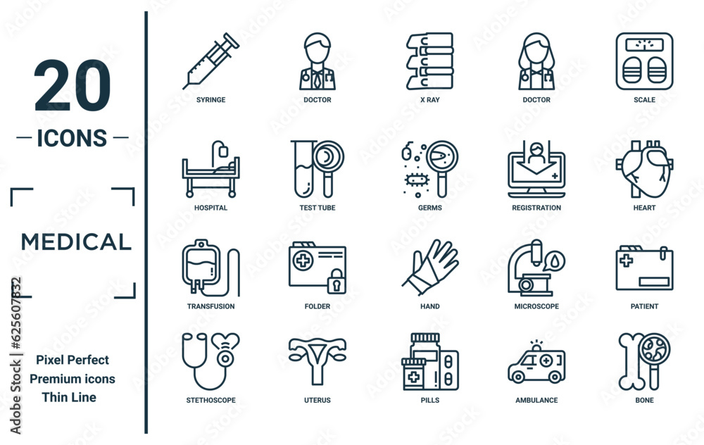 Vektorová grafika „medical linear icon set. includes thin line syringe ...