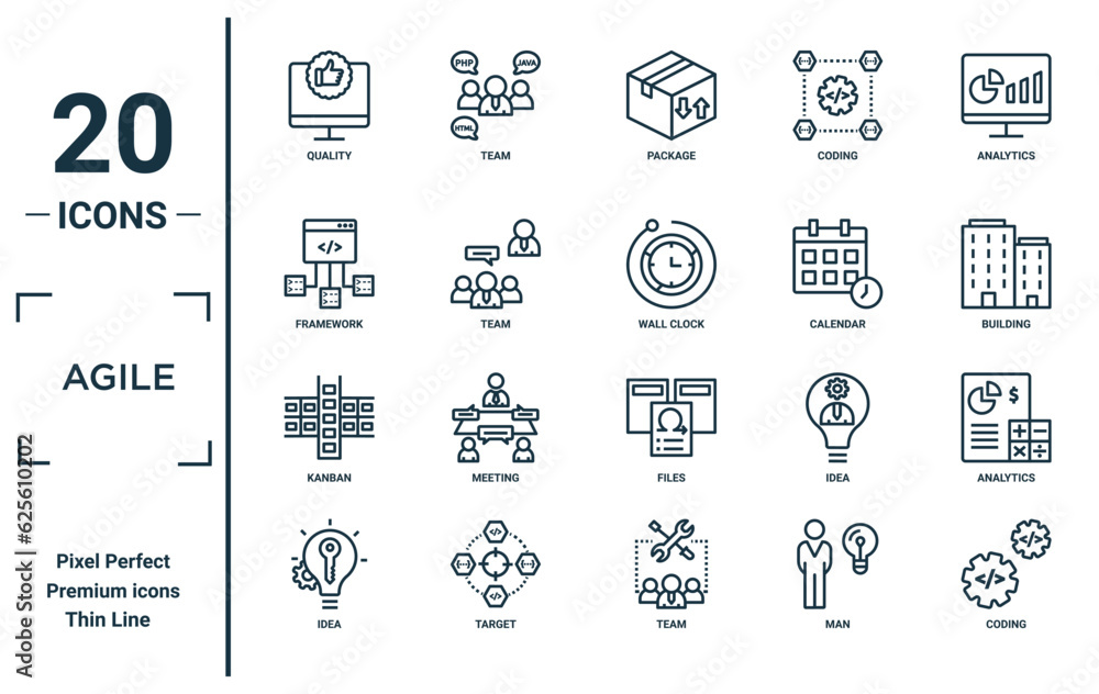 Agile Linear Icon Set Includes Thin Line Quality Framework Kanban