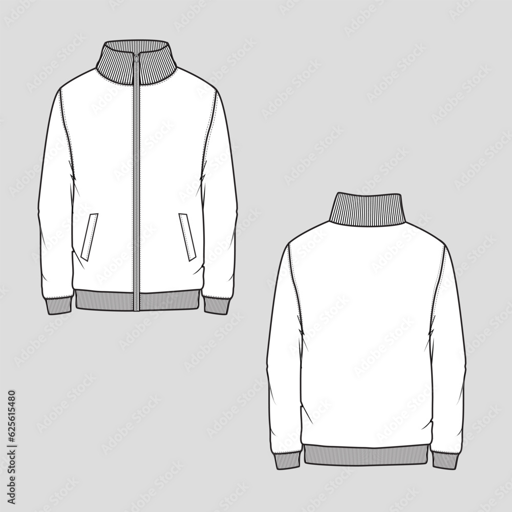Men Zipper High neck Sweatshirt Side pocket ribbed cuff fashion Flat ...
