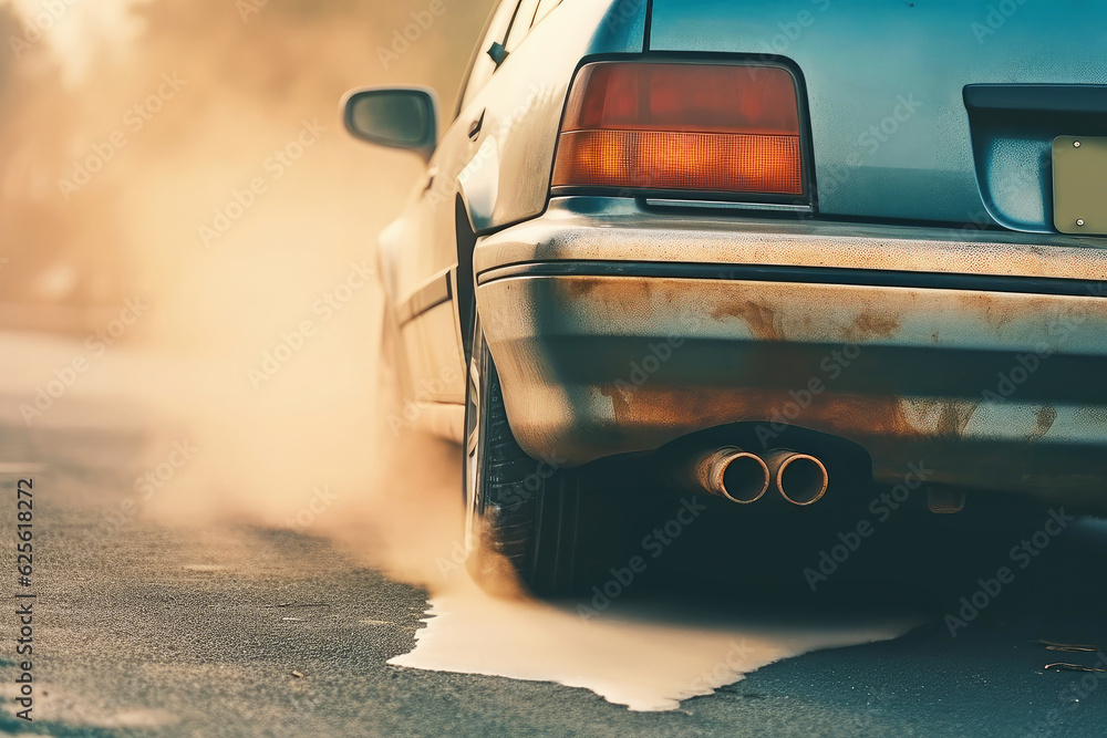 Gas emitted from the exhaust pipe of an old and non-environmentally ...