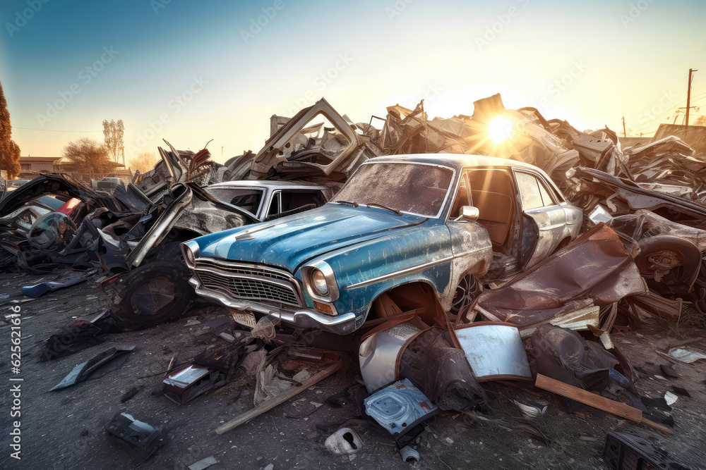 Massive car dumpsite depicting environmental pollution and waste ...