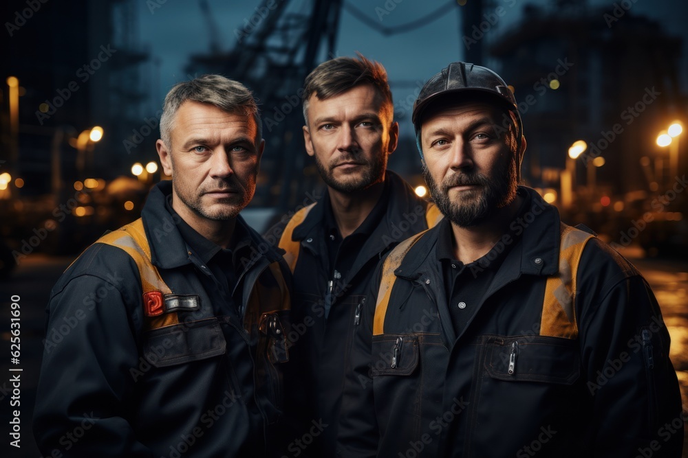 industry team Engineers of oil rigs, petrochemical, electricity, three ...
