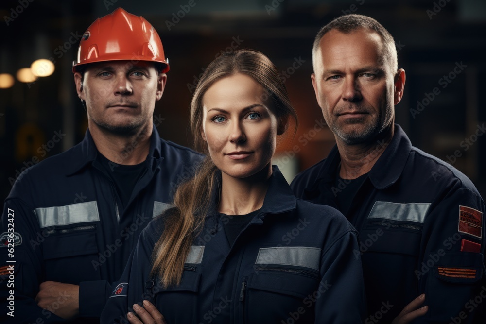 industry team Engineers of oil rigs, petrochemical, electricity, three ...
