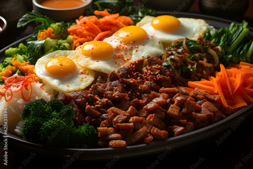 Korean food recipes bibimbap. Bibimbap korean mixed rice with meat ...