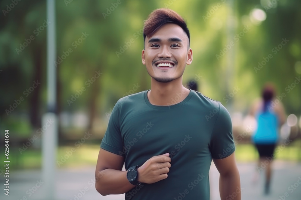 Fit and radiant Filipino man running with a smile Stock Photo | Adobe Stock