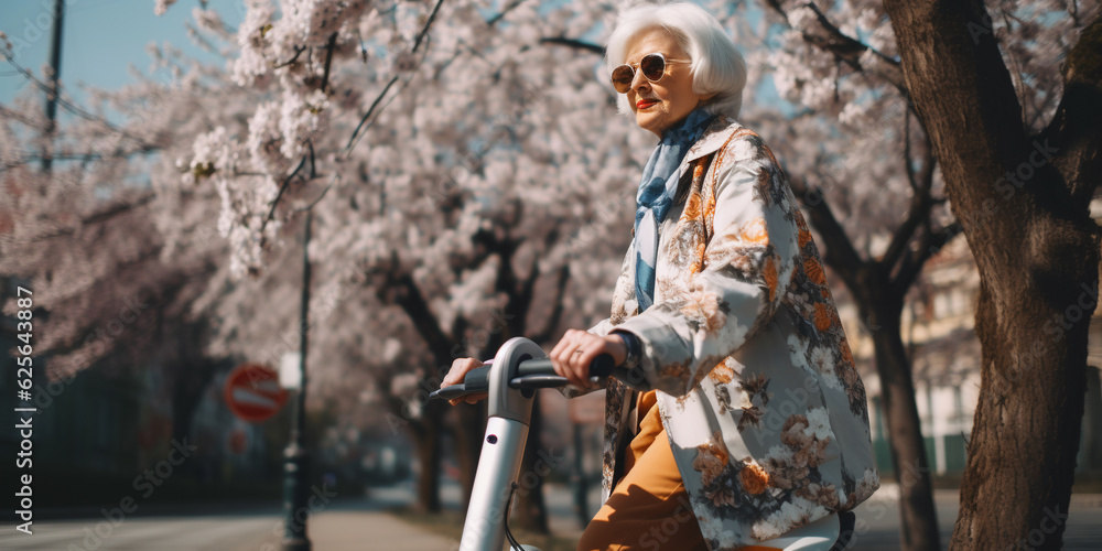 Generative AI, a gray-haired elderly stylish woman in glasses on an ...
