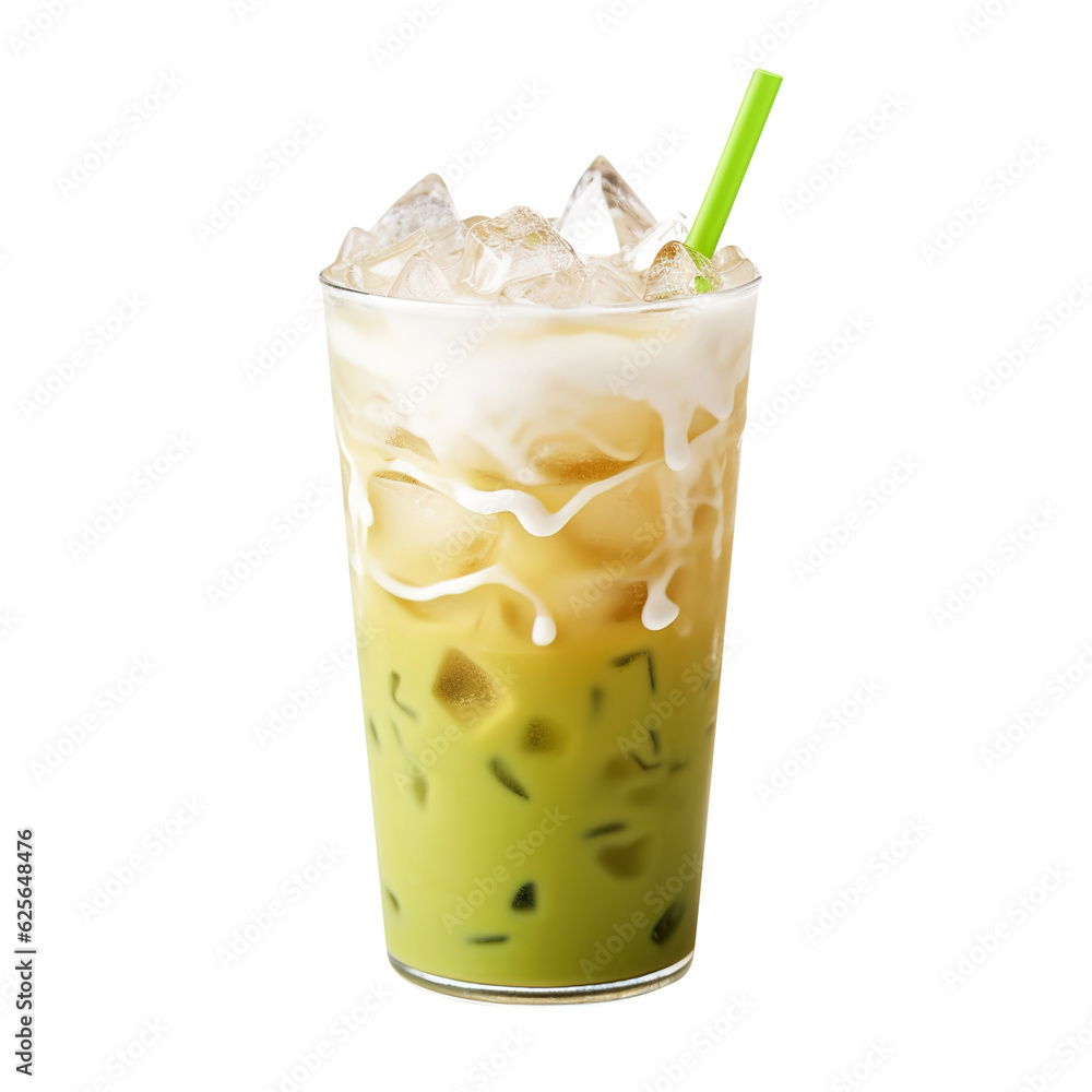 Green cocktail with mint Iced green tea latte on transparent background ...