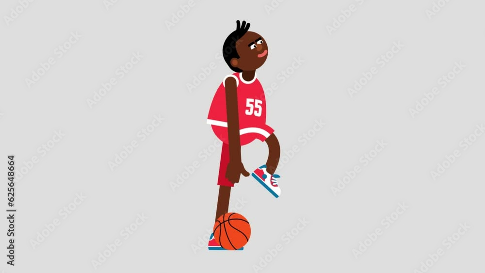 A cartoonish African American basketball player dribbling a ball ...