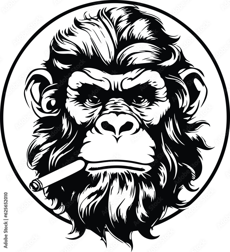 Monkey Smoking A Cigar Logo Monochrome Design Style Stock Vector ...