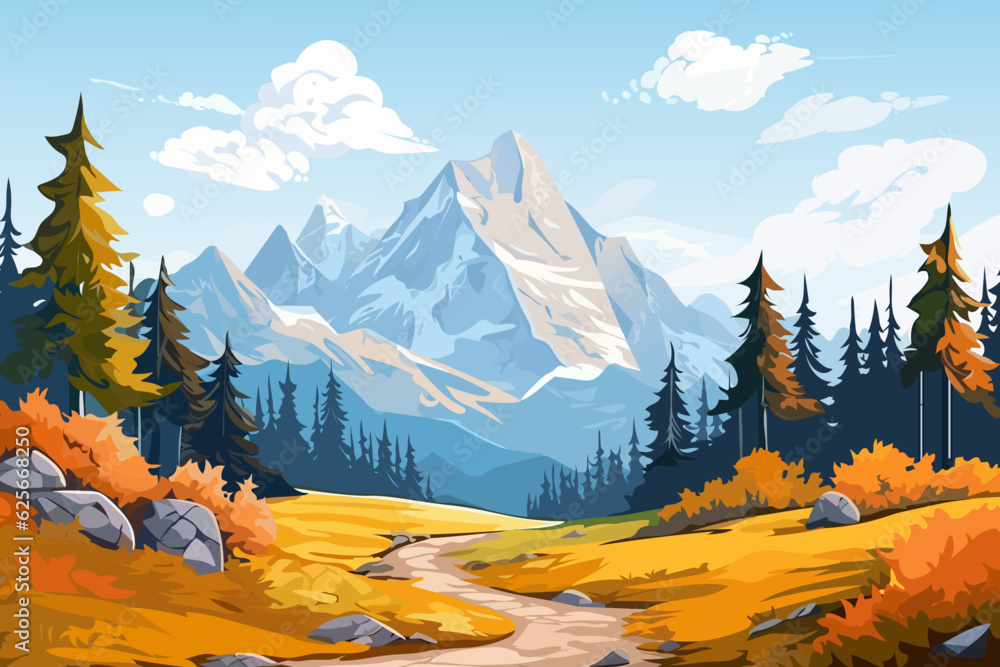 Beautiful Autumn Mountain Landscape Vector Illustration Amazing