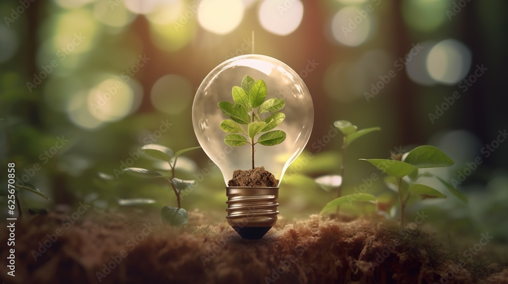 renewable energy light bulb with green energy, Earth Day or environment ...