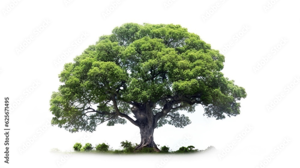 Isolated green tree on white background. Single tropical tree in ...
