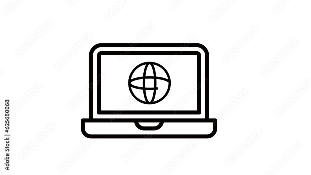 Internet Symbol on laptop screen Animation On white background. Web ...