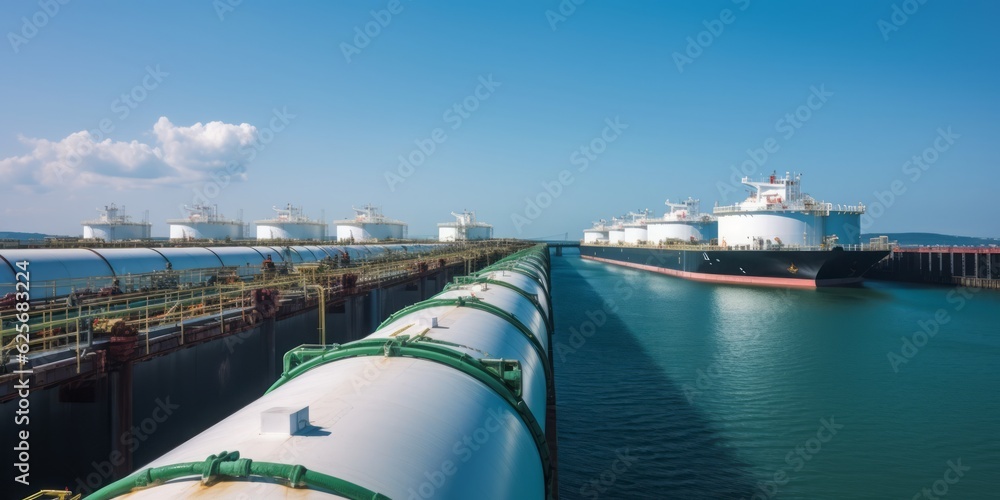 LNG Terminal Pipelines with LNG Ship in Scenic Coastal Surroundings ...