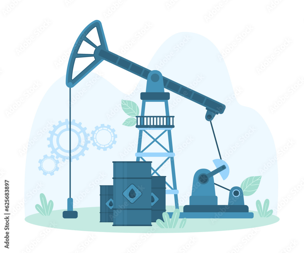 Oil industry equipment, pumpjack and barrels vector illustration ...