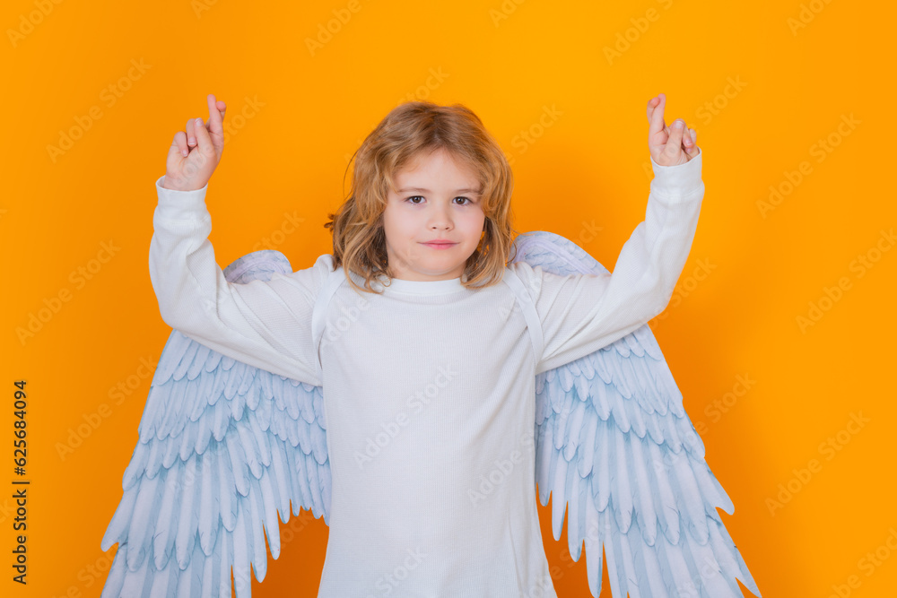 Child angel crossed fingers with lucky and hope, good luck. Cute angel ...