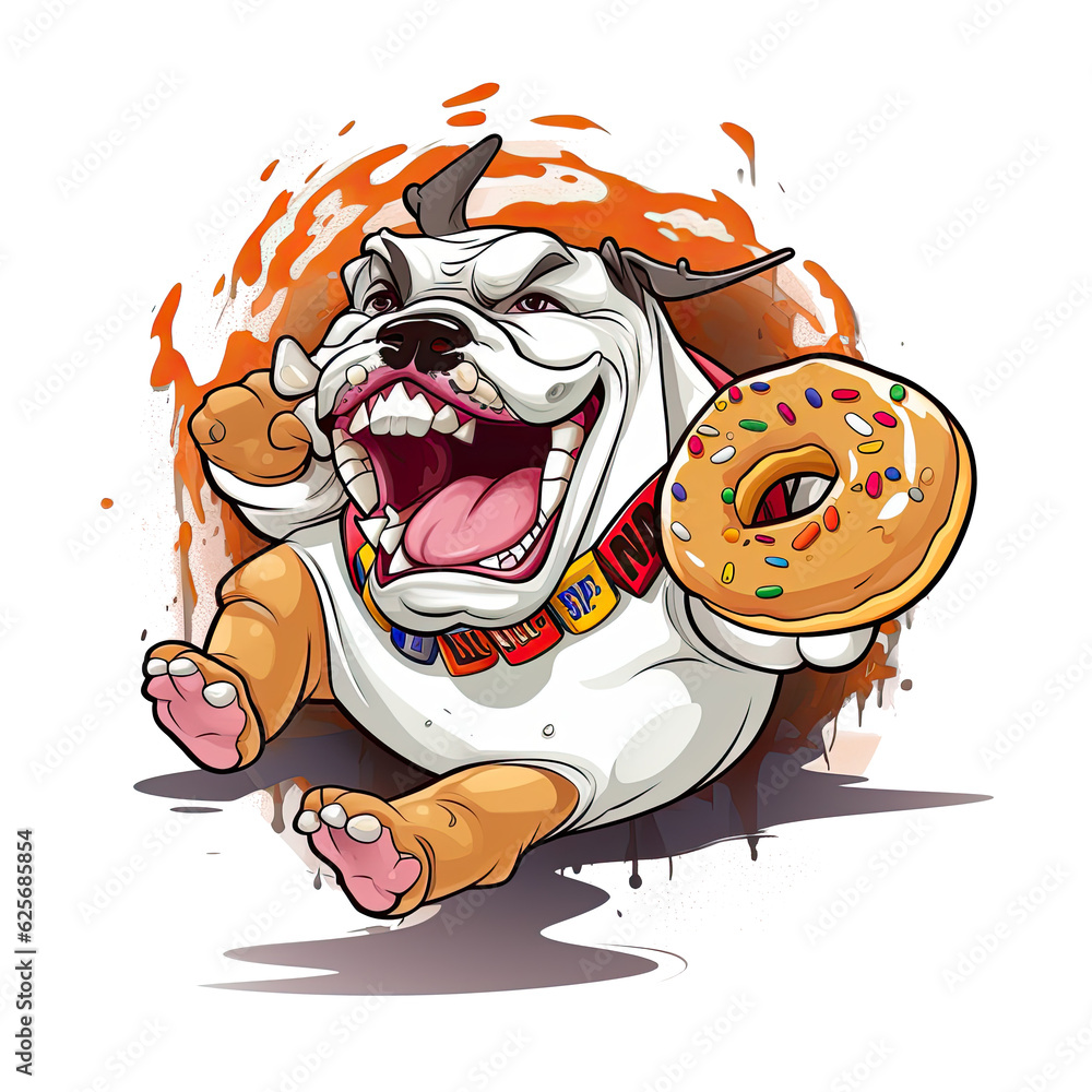 A whimsical scene of an English Bulldog National Doughnut Day parade ...