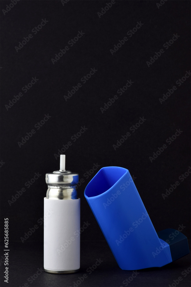 Inhaler for respiratory problems and diseases, vertical shot and black ...