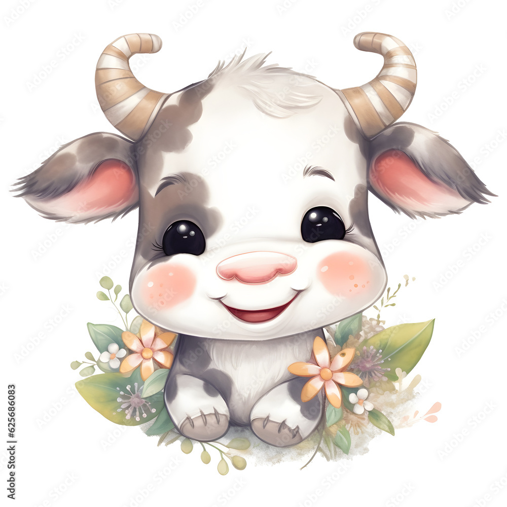 Cute cartoon cow sitting on a transparent background, png Stock ...