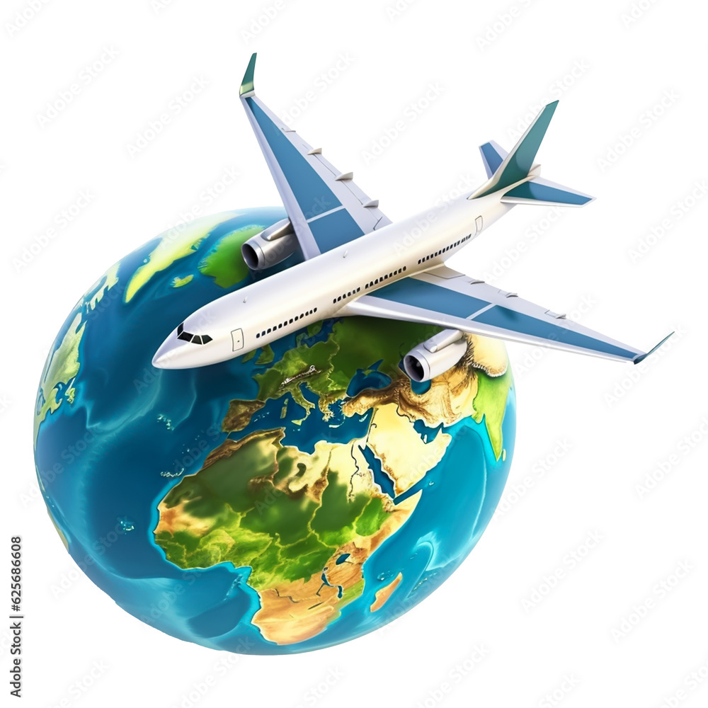 Airplane flying around the planet Earth on transparent background png ...