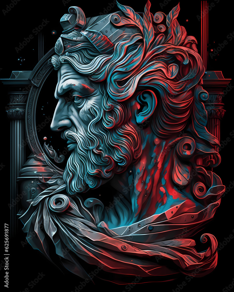 Artistic representation of Zeus - greek mythology theme - black ...