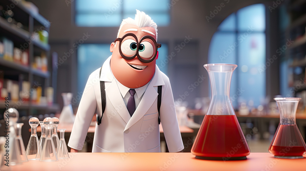 Illustration of a scientist conducting an experiment with a beaker of ...